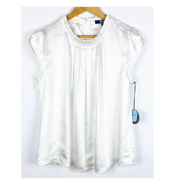 Eva Franco | Tops | Eva Franco White Annik Satin Blouse Pleated ...
